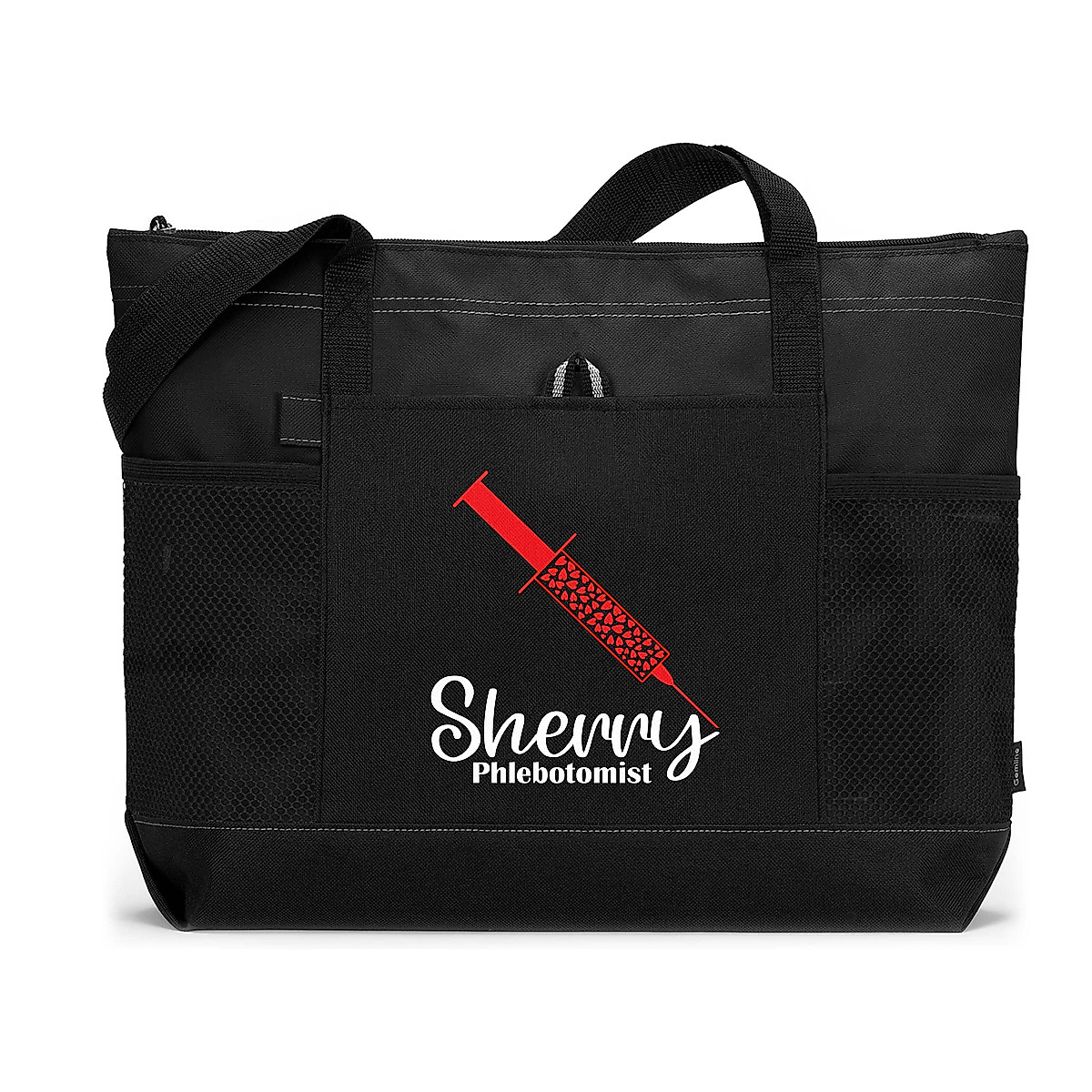 Personalized Phlebotomist Gift, Phlebotomy Syringe Love, Custom Tote Bag with Mesh Pockets