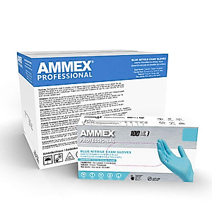 AMMEX Blue Nitrile Exam Gloves, Case of 1000, 3 Mil, Size Medium, Latex Free, Powder Free, Textured, Disposable, Non-Sterile, Food Safe, APFN44100