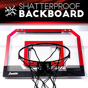 Franklin Sports Over the Door Indoor Basketball Hoop - Kids Mini Hoop for Bedroom - Steel Rim Mini Hoop - Includes Ball and Pump - Red Light Up