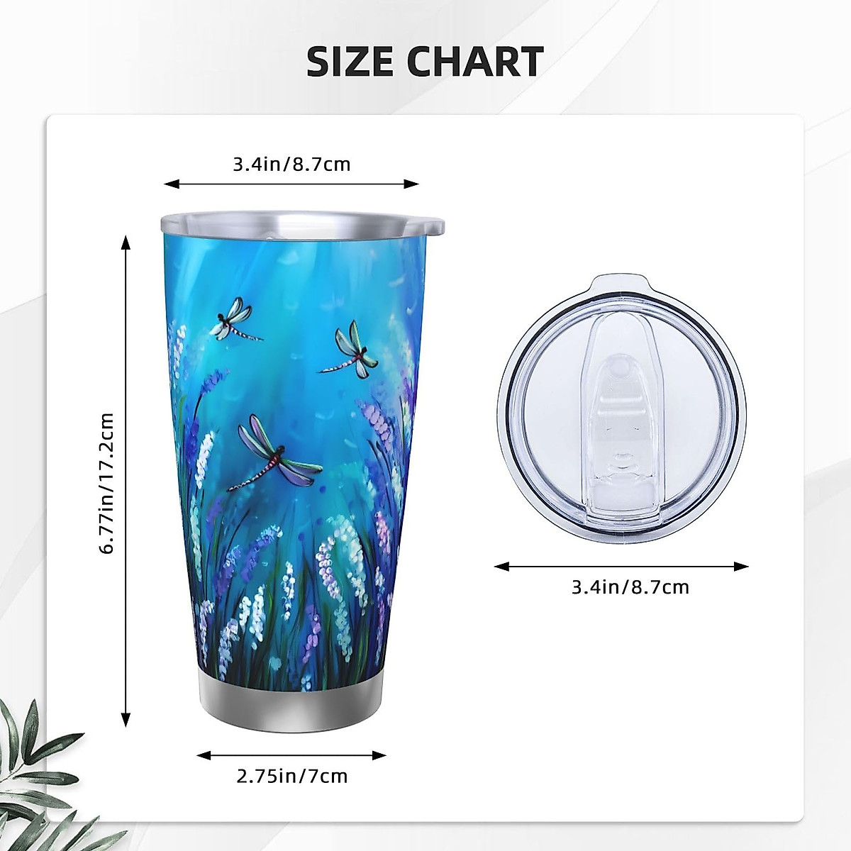 Purple flowers and cute dragonfly 20oz Tumbler Stainless Steel Vacuum Insulated Coffee Travel Mug, Durable Insulated Coffee Travel Mug with Splash-Proof Lid Metal Straw and Brush Thermal CupOutdoor