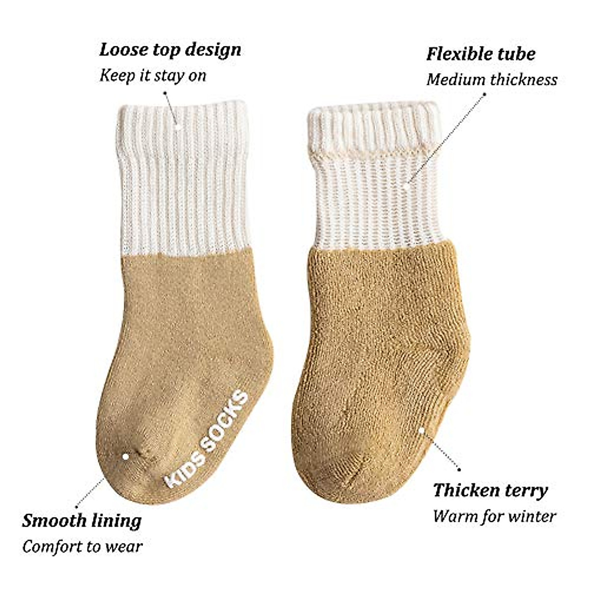 Belsmi 6 Pack Baby Socks Aniti Slip Non Skid Long Socks Toddler Newborn Infant Thick Warm Winter Sock (Thick Terry C, S (6-12 Months))