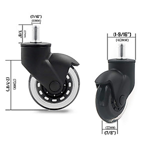 BF BRIGHTFIELD Office Chair Caster Wheels Set of 5 Swivel Vertical Axle Heavy Duty & Safe for All Floors Including Hardwood 3" Rubber Replacement for Desk Floor Mats