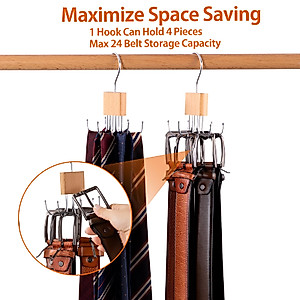 ELONG HOME Belt Organizer, Wooden Block Belt Hanger Closet Organizers and Storage, Belt Rack with 6 Hooks, 2 Pack Tie Hangers