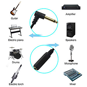 Right Angle Guitar Extension Cord,Mono 90 Degree 6.35 TS Male to 6.35 TRS Female Audio Cable for Amplifiers,Guitars,Pianos,Home Theater Equipment Etc.