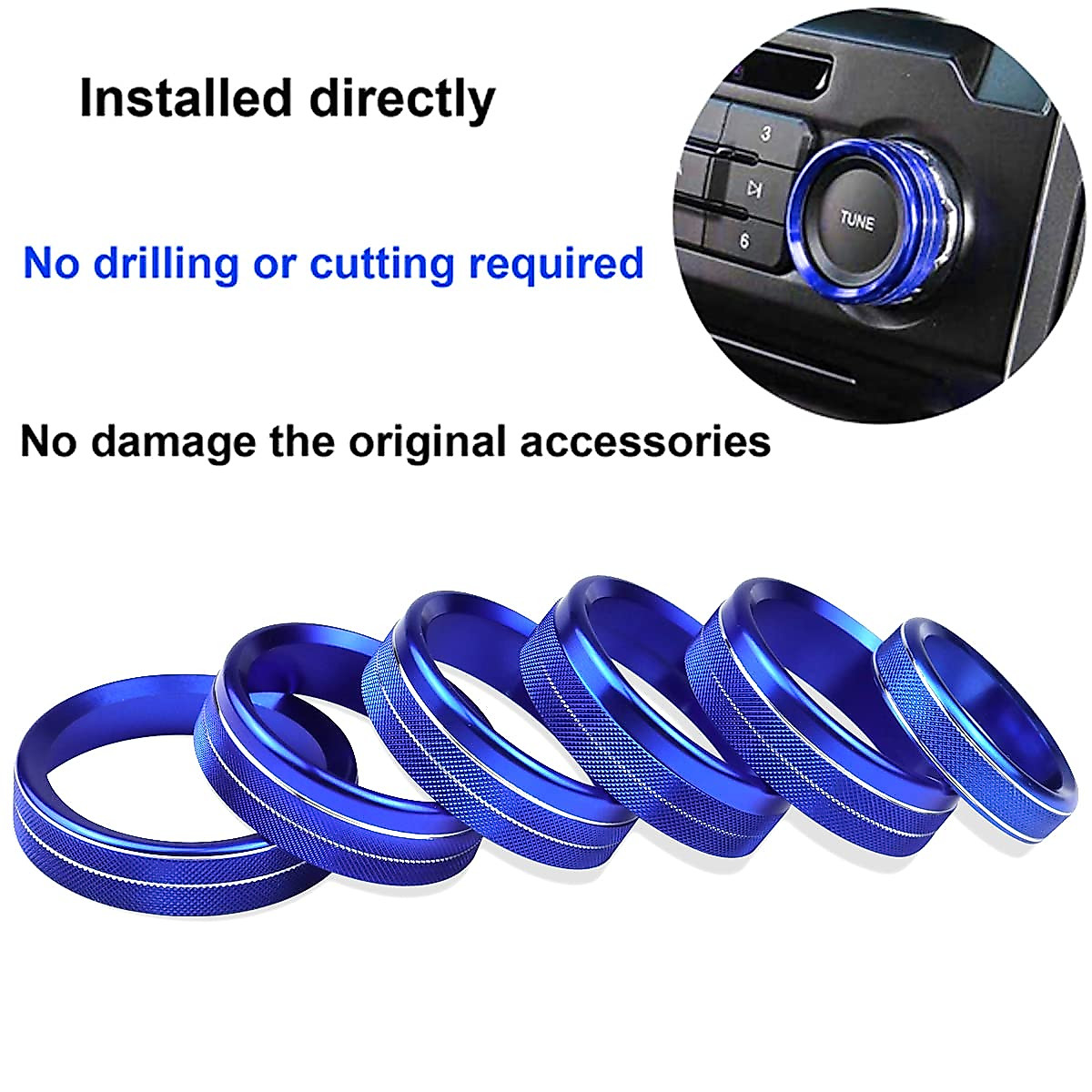 Kujunpao Air Conditioner Switch Trim Cover Aluminum Center Console Knob Compatible for Ford F150 XLT Accessories 2015-2019 6PCS(Blue)