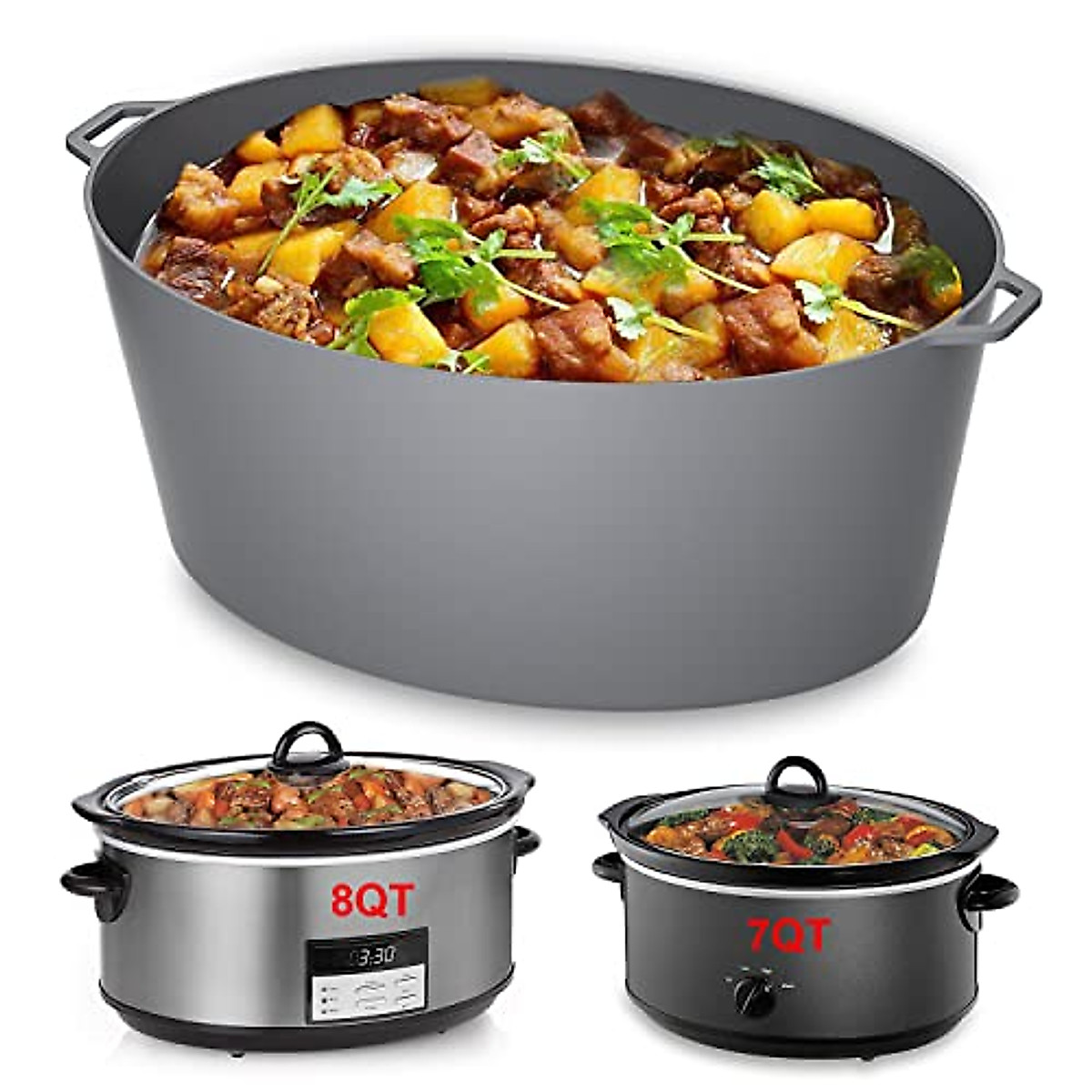 Slow Cooker Liners Fit 7-8 Quart Oval Crockpot, Reusable Silicone Crock Pot Liners Food Grade Slow Pot Accessories for Replacing Disposable Liners, Easy to Clean & Leak-Proof