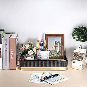 Hipiwe Industrial Style Metal Iron Tray Galvanized Serving Tray for Coffee Table, Home Decorative Centerpiece Tray Rectangular Rustic Bathroom Organizer Tray, Small