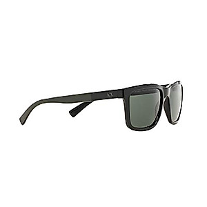 A|X ARMANI EXCHANGE Men's AX4045S Rectangular Sunglasses, Shiny Black/Green, 56 mm