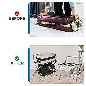 USTECH Luggage Rack 2 Shelf X-Shape DIY with Nylon Straps and High Back Support | Durable Suitcase Rack for Guest Room, Bedroom, Entryway | Heavy Duty, Foldable Luggage Rack Stand for Suitcases