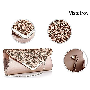 Vistatroy Women Glitter Sequins Envelope Evening Bag Handbag Party Bridal Clutch Purse (Rose Gold)