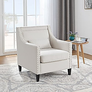 kinmars Accent Chair with Ottoman Comfy Upholstered Living Room Chair Bedroom Chair for Room Reading Chair Mid Century Modern Arm Chair and Storage Ottoman Set (Beige) F0804