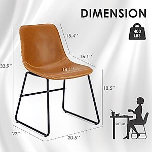 Soohow Set of 2, Kitchen Room Mid Century Midcentury Modern Faux Leather Comfortable, Home, Bistro Coffee Shop, 18" Dining Chairs 2 PCS, Whiskey Brown