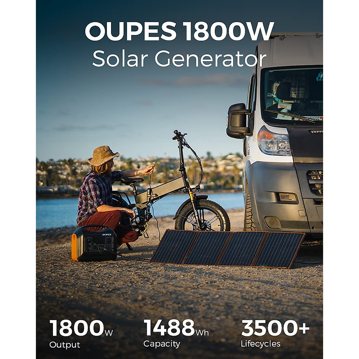 OUPES 1800W Portable Power Station with 200W Panels,1488Wh Solar Generator with 3 1800W AC Outlets, Emergency LiFePO4 UPS Battery Backup (4000W Peak) for Home Use, Camping