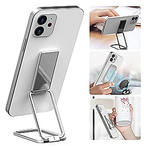 Phone Ring Holder, Senose Phone Kickstand Holder for Hand, Foldable Phone Finger Holder Grip for Magnetic Car Mount Compatible for iPhone Any Smartphone, Silver
