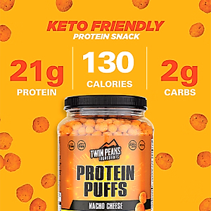 Twin Peaks Low Carb, Keto Friendly Protein Puffs, 1 Jug Garlic Parmesan Flavor Puffs + 1 Jug Nacho Cheese Flavor Puffs