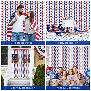 HOOSUN Patriotic Decorations Backdrop,2 Pack Red White and Blue Party Photo Backdrop Patriotic Tinsel Foil Fringe Curtains,Red White and Blue Streamers Tinsel Backdrop Decor for Home,Front Door