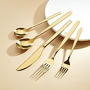 Gold Silverware Set for 4, 20 Piece Gold Utensils, 18/10 Stainless Steel Utensils Set Titanium Gold Plated, Dishwasher Safe Gold Flatware, Great for Wedding or Daily Use