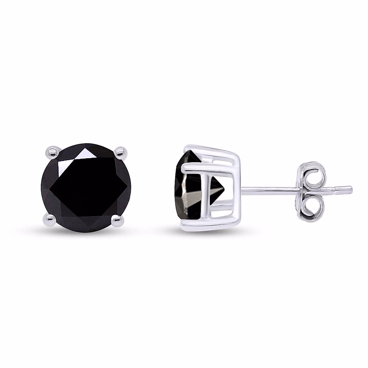 1/4 Carat CT Round Black Natural Diamond Friction Back Stud Earrings In 14k White Gold Delicate Jewelry For Womens And Mens (0.25 Cttw)