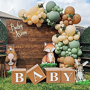 Teddy Bear Baby Shower Boxes Decorations, 4pcs Brown Baby Shower Blocks with Letters, Stereoscopic Babyshower Balloon Boxes for Woodland Baby Shower Decor Boys Girls Gender Reveal Backdrop