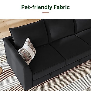 HONBAY Convertible Sectional Sofa Velvet U Shaped Couch with Reversible Chaise Modular Sectional Couch 6 Seater Sofa with Storage Seat, Black