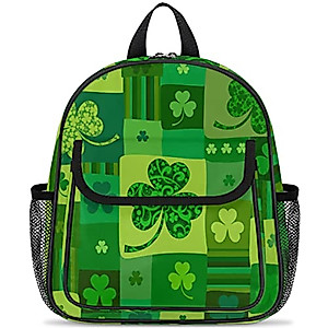 Kids Backpack for Boys Girls St. Patrick's Day Toddler Backpack Preschool Kindergarten Backpack with Chest Strap Lightweight Clover Grid Children Bookbag for School, Travel, Nursery