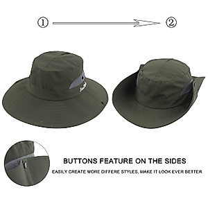 Women Ponytail Summer Sun Hat Wide Brim UV Hats Floppy Bucket Cap for Safari Beach Fishing Gardening Army Green