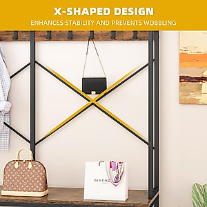 DWVO 5-in-1 Hall Tree with Shoes Storage, Large Coat Rack Shoe Storage Bench, 10 Hooks for Hallway Entryway Bench with Coat Rack, Hall Tree with Bench and Shoe Storage, Rustic Brown