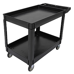 GarveeTech Service Cart 500-lb Utility Service PP Rolling cart with Two Trays and Brake Wheel for Warehouse/Garage/Cleaning/Manufacturing，45" 25" Black