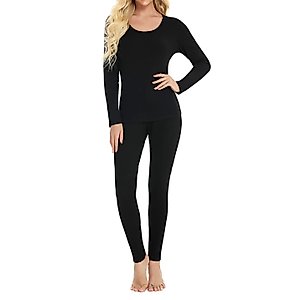 Locachy Cotton Thermal Underwear for Women Ultra Soft Long Johns Top & Bottom Set (Black, Small)