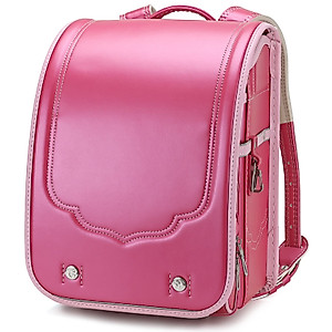 2023 Ransel Randoseru Backpack Automatic Satchel Japanese School Bag PU bags For Girls Waterproof Leather Schoolbag（Rose）