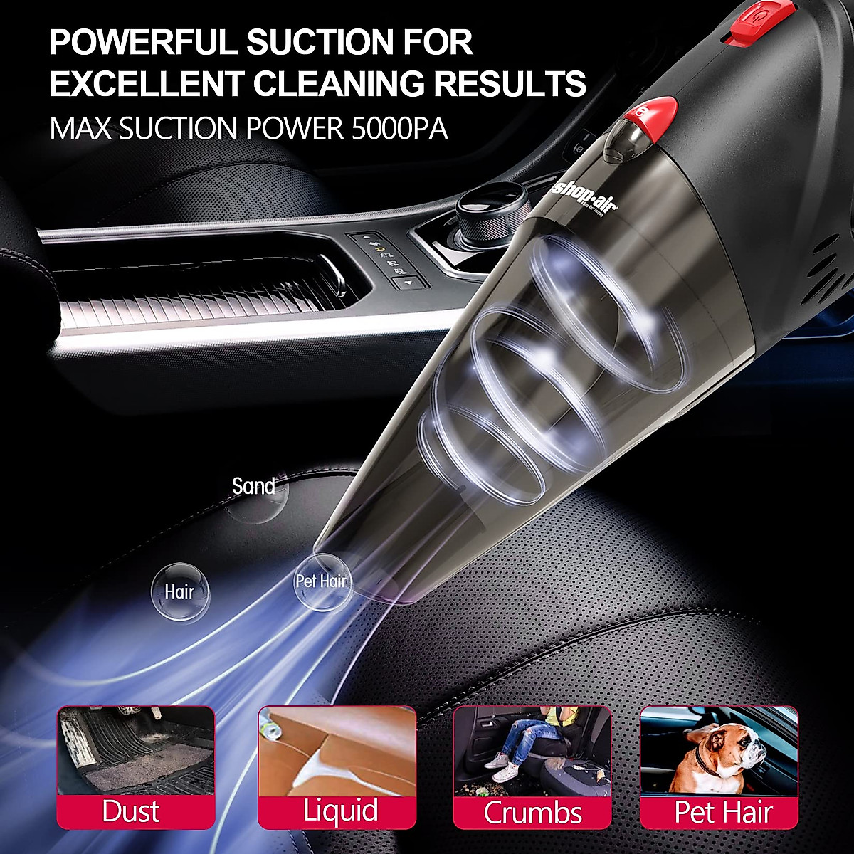 Shop-Vac 6 Gallon 3.0 Peak HP Wet Dry Vacuum+Shop·AIR Car Vacuum Cleaner, 12V/106W, Red