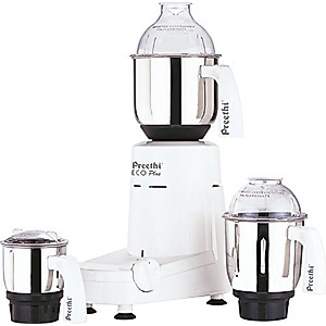 Preethi Eco Plus Mixer Grinder, White, 3 Jar