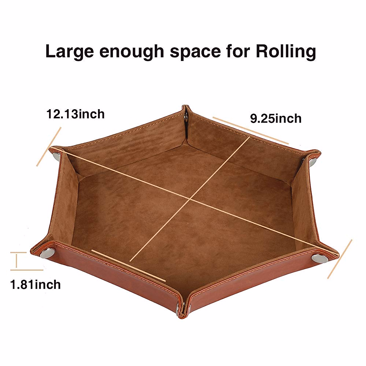 Dice Tray 12 Inch Dice Rolling Tray Folding Dice Tray Holder for RPG DND Table Games Double Sided PU Leather Tray (Camel)