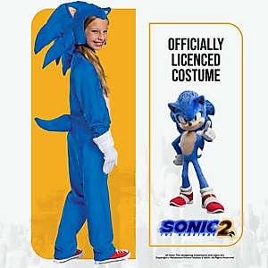Sonic the Hedgehog Costume, Official Deluxe Sonic Movie Costume and Headpiece, Kids Size Large (10-12)