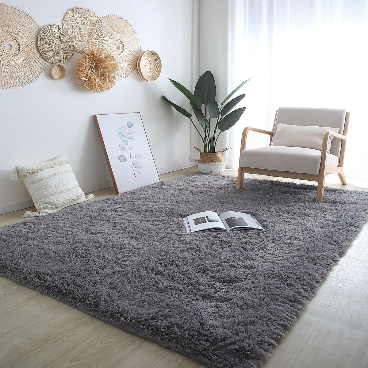 Fluffy Rugs for Bedroom 5x7 - Soft Shag Plush Area Rug for Living Room - Fuzzy Modern Gray Non-Skid Shaggy Carpet for Boys Kids Playroom Dorm