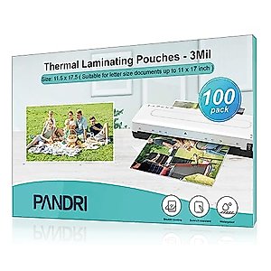 Laminating Sheets, PANDRI 100 Pack Thermal Laminating Pouches Holds 11 x 17 Inch, 3 Mil Plastic Laminator Paper 11.5 x 17.5 Inch, Clear Round Corner
