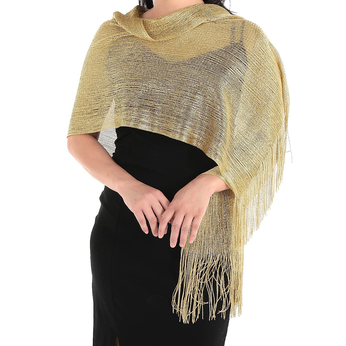 Aster Sparkling Metallic Shawls and Wraps for Evening Dresses with Buckle, Womens Shawls and Wraps for Evening Party Bride Bridesmaid Gifts(Gold)