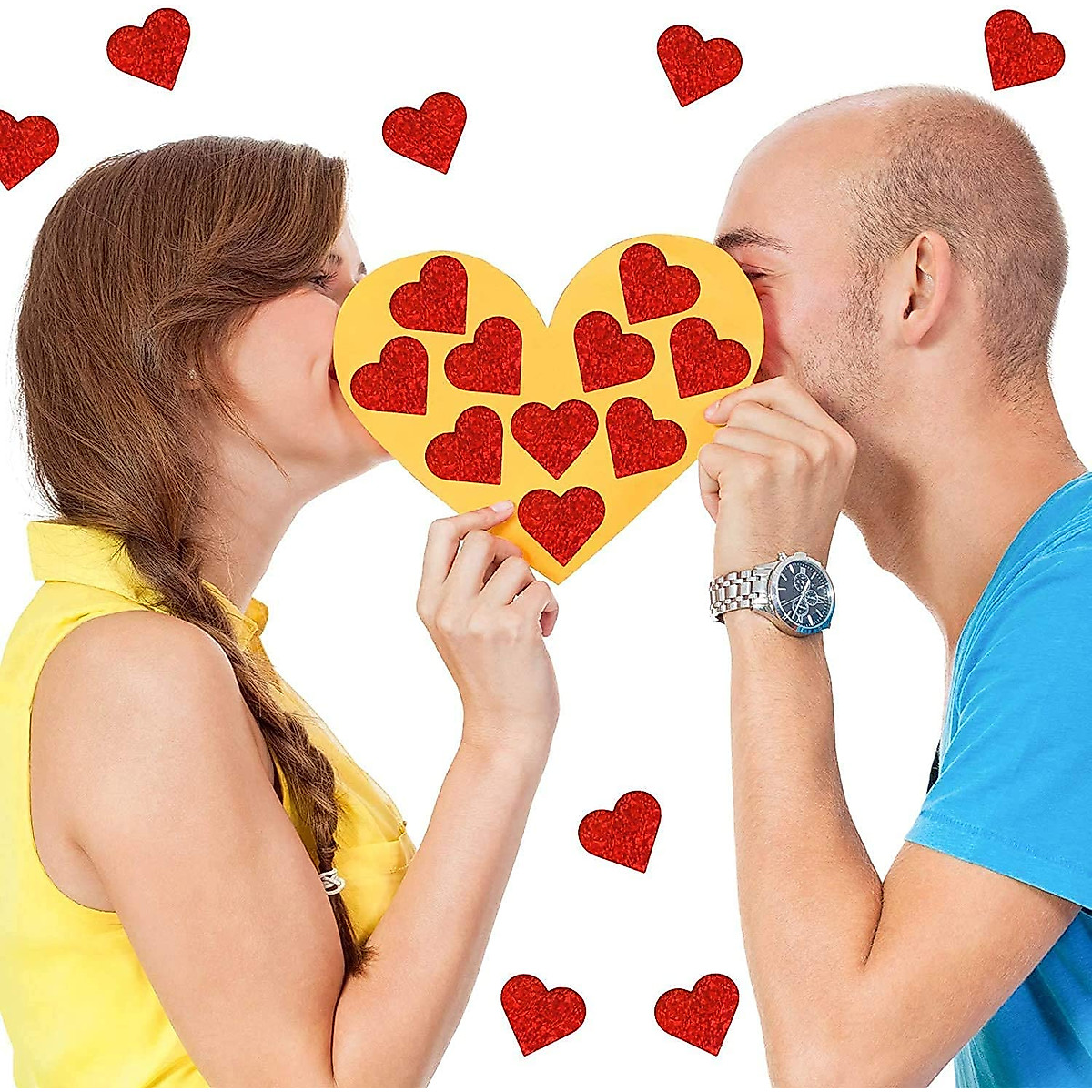 Valentines Glitter Red Heart Stickers - 1.5" Heart Decorative Labels 500 per Roll, Valentine's Day Love Decorations for Wedding, Anniversaries