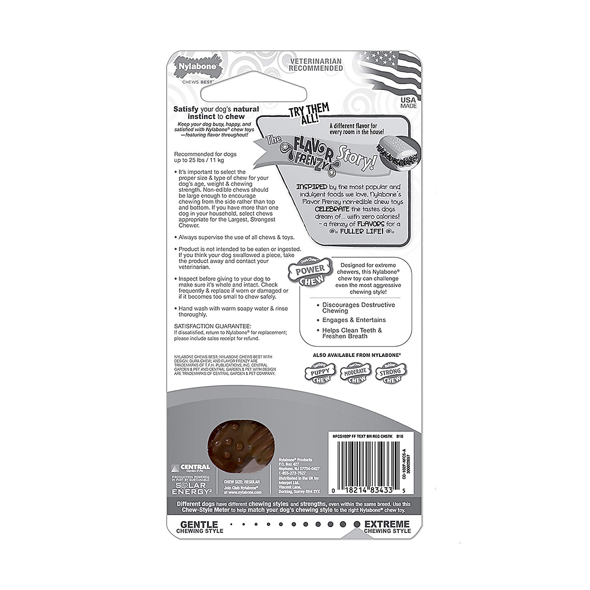 Nylabone Power Chew Flavor Frenzy Dental Bone Chew Toy for Dogs, Indestructible Chew Toys for Aggressive Chewers, Philly Cheesesteak Flavor, Small/Regular - Up to 25 Ibs. (1 Count)