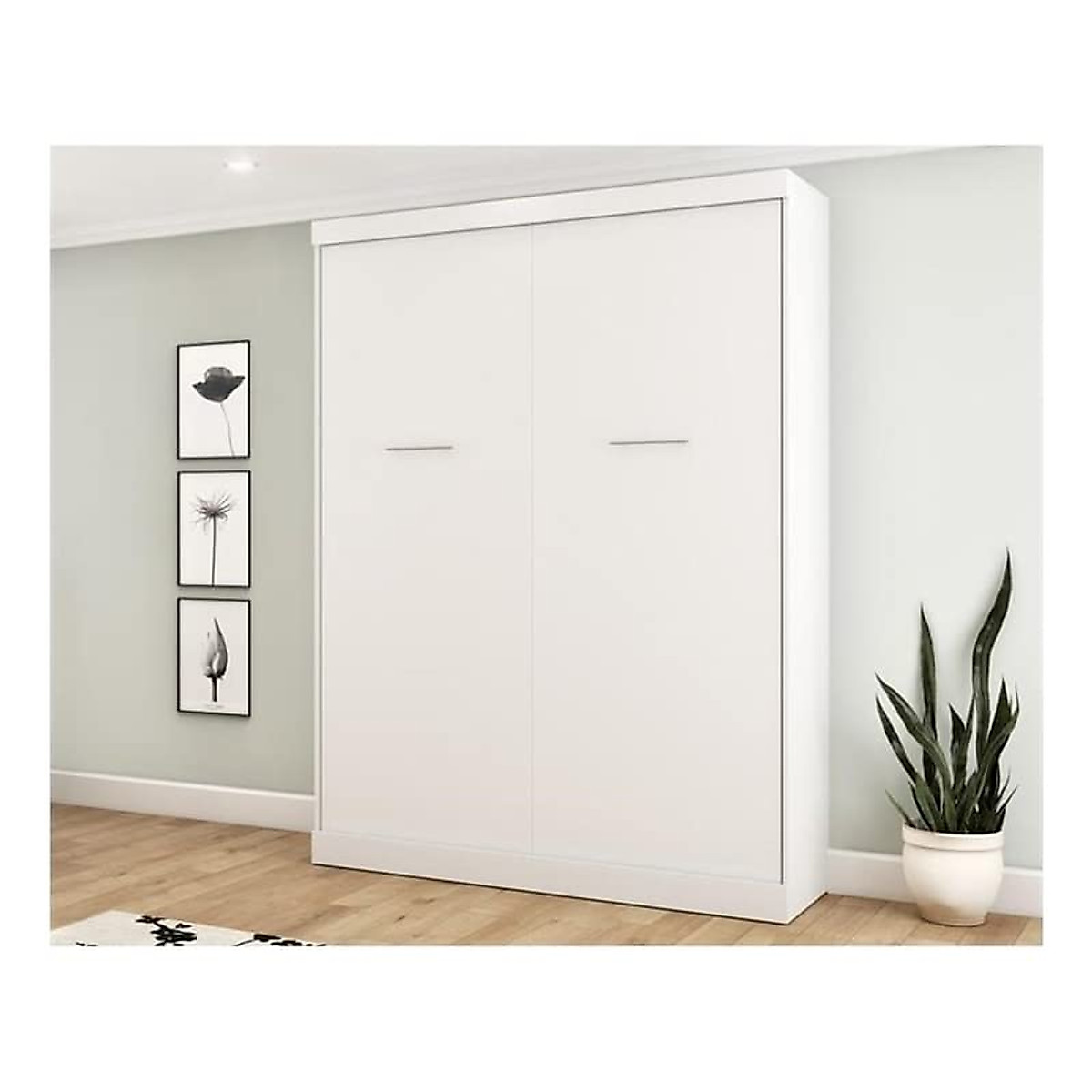 Pemberly Row Newton Easy-Lift Dual Piston Queen Size Murphy Wall Bed in White