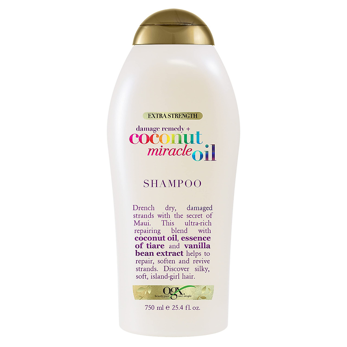 OGX Extra Strength Damage Remedy + Coconut Miracle Oil Shampoo for Dry, Frizzy or Coarse Hair, Hydrating & Flyaway Taming Shampoo, Paraben-Free, Sulfate-Free Surfactants, 25.4 Fl Oz