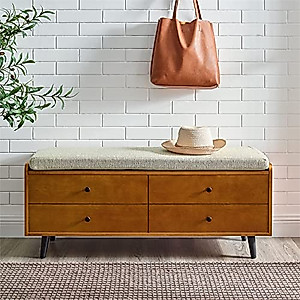 Walker Edison Mid Century Modern Wood Entryway Bench with Cushion Hallway Mudroom Metal Bedroom Bench Ottoman, 46 Inch, Acorn