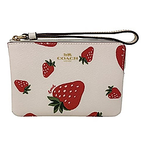 COACH Signature Corner Zip Wristlet with Strawberry Print Chalk Style No. CH535