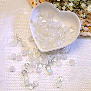 Niziky Glass Beads, 100pcs 8MM Round, Mix Crackle Lampwork, Aurora Crystal, Matte Gemstones Spacer Beads for Crafts, Loose Beads for Bracelet Making