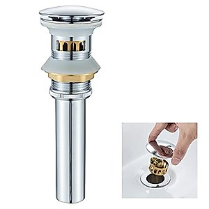 VOTON Bathroom Sink Drain Chrome Lavatory Pop-up Drain with Detachable Basket Stopper, Anti-Explosion and Anti-Clogging Drain Strainer，with Overflow Hole