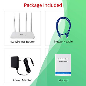 Dionlink 4G LTE CPE Unlocked 4G Wireless WiFi Router with SIM Card Slot-300Mbps WiFi Hotspot Router，Support T-Mobile and ATT (4 Antenna)