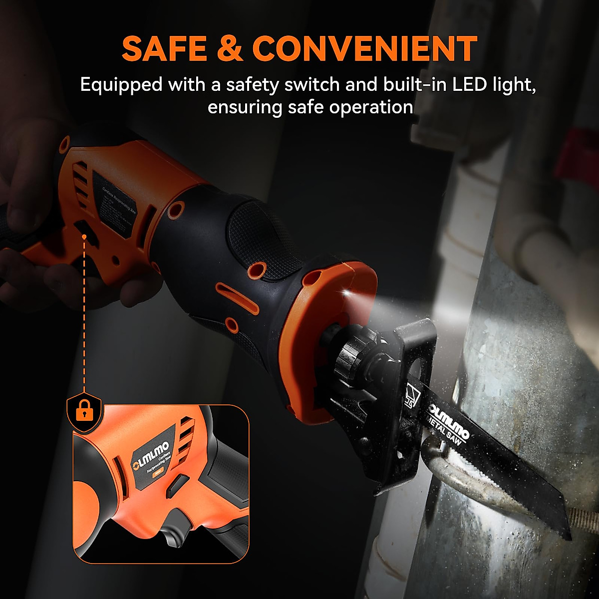 Reciprocating Saw Cordless, 12V Power Reciprocating Saw with 2 * 2000 mAh Battery, 3000SPM 13mm Reciprocating Stroke, 8 Tool-Free Saw Blade Change Reciprocating Saw for Wood Metal PVC DIY Cutting