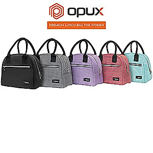 OPUX Insulated Lunch Box for Women | Lunch Bags for Women, Girls, Teens | Cute Black Reusable Thermal Lunch Tote Purse Cooler for Kids, School, Work, Office, Adult | Fits 12 Cans (Black)