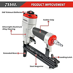 Dongya 7116L Pneumatic Upholstery Stapler with Long Nose, 22 Gauge 3/8'' Crown, 1/4''to 5/8'' 3/8'' Length Fine Wire Crown Stapler, Air Power Staple Gun for Furniture & Wood & Upholstering