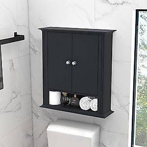 UYIHOME Wall Mounted Bathroom Medicine Cabinet with 2 Doors, Hanging Bathroom Wall Cabinet Over Toilet, Upper Cabinet Storage Cupboard for Bathroom Kitchen Laundry Room, Black, MC001